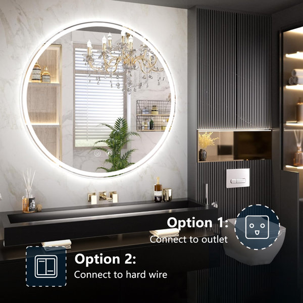 Wrought Studio Heta Round LED Bathroom Vanity Mirrors with Anti-Fog, Dimmable Lights, and ...
